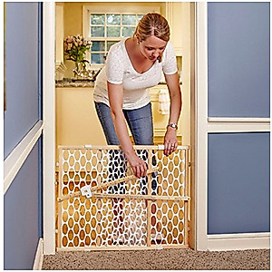 Toddleroo by North States 42" wide Quick Fit Oval Mesh Baby Gate, Made in USA: Easy installation, memory feature. Pressure mount. Fits 26.5"- 42" wide (23"Tall, Sustainable Hardwood & White Oval Mesh)