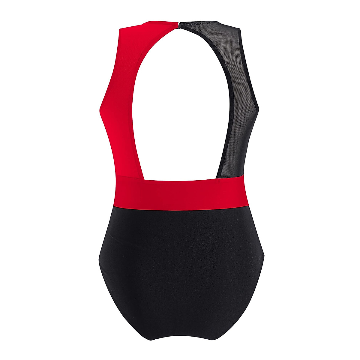 Aislor Girls' Ballet Dance Leotard Sleeveless Mesh Patchwork Criss Cross Back Unitards Gymnastic Jumpsuit Activewear Red&Black 14 Years