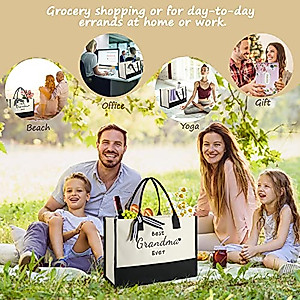 TRSODD Grandma Gifts, Gifts for Grandma, Embroidery Tote Bag for Women, Grandma Birthday Gifts, Best Grandma Ever Beach Bag with Inner Pocket, Beautiful Gift Box and Greeting Card Sets