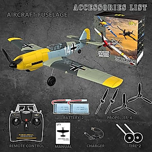 28°C RC Plane 4 Channel Remote Control Airplanes, 4-CH RC Airplane Ready to Fly BF-109 Radio Controlled Aircraft for Beginners with Xpilot Stabilization System, One Key Aerobatic Airplane(76111 RTF)