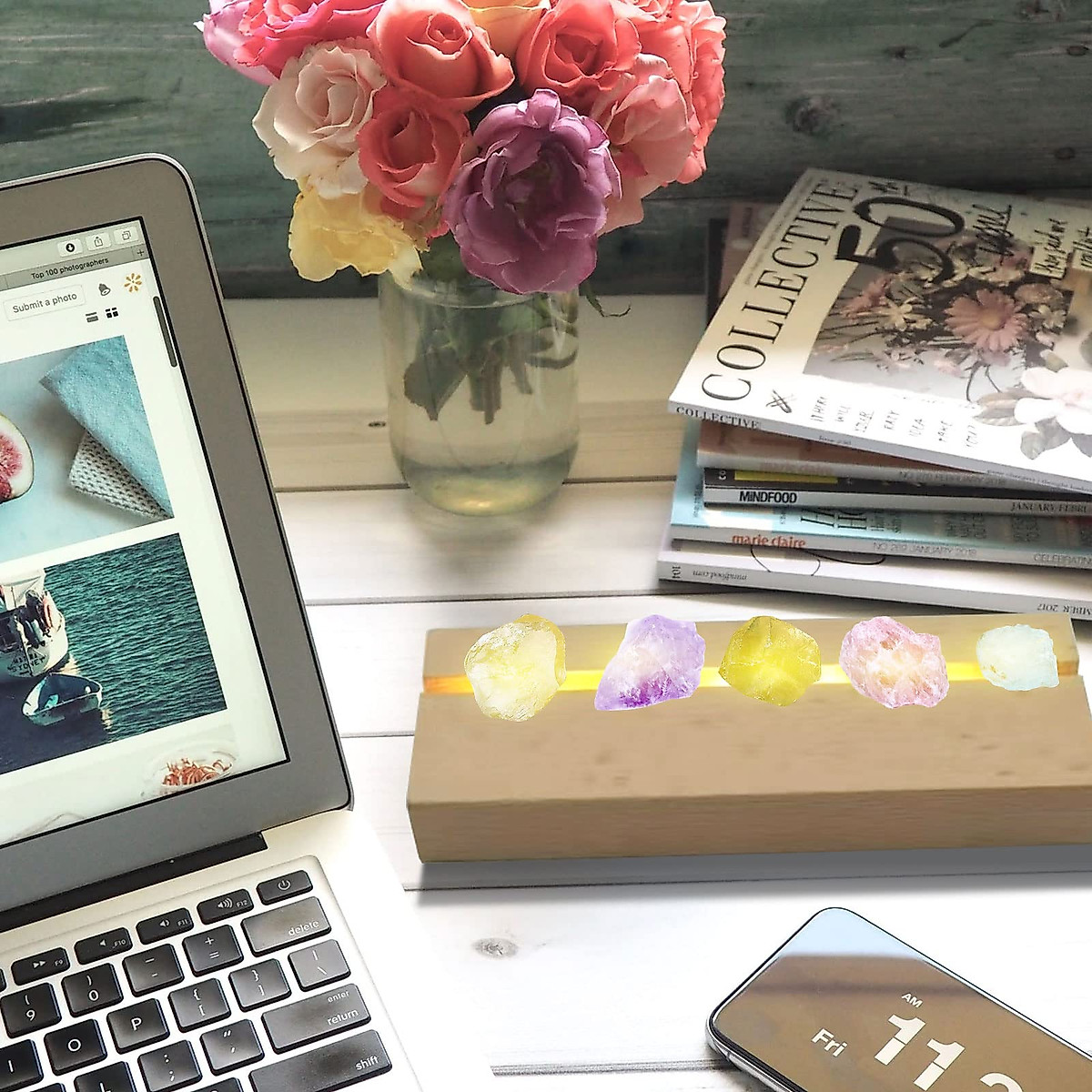 4.33 Inch Rectangle Display Pedestal, Wooden Light Display Stand LED Base Art Lights Display Pedestal Crystal Wood Lighted Base Stand for Crystal Display Glass Art Pedestal Paperweighs (4 Pcs)