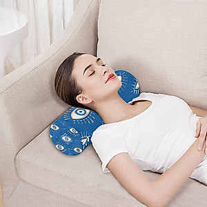 xigua Evil Eyes Blue Neck Roll Pillow for Neck Relief with Removable Washable Cover - Memory Foam Round Cylinder Bolster, Ergonomically Designed for Head, Neck, Back, and Legs
