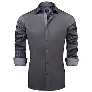 J.VER Men's Casual Long Sleeve Stretch Dress Shirt Wrinkle-Free Regular Fit Button Down Shirts Grey