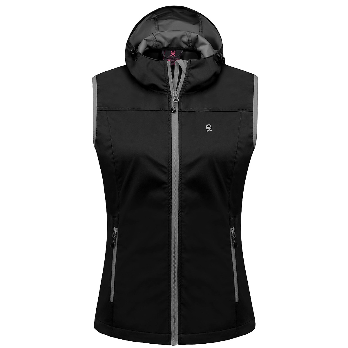 Little Donkey Andy Women's Lightweight Softshell Vest, Hooded Windproof Sleeveless Jacket for Golf Travel Hiking Running Black L