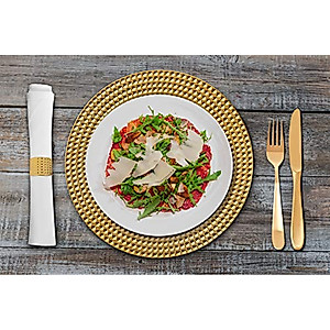 Home Collectives 13 Inch Round Elegant Serve ware Charger Plates with Matching Napkin Rings, Wedding, Dinner party, Event - Choose from our Variety of Styles and Quanties (6, Hammered Gold)