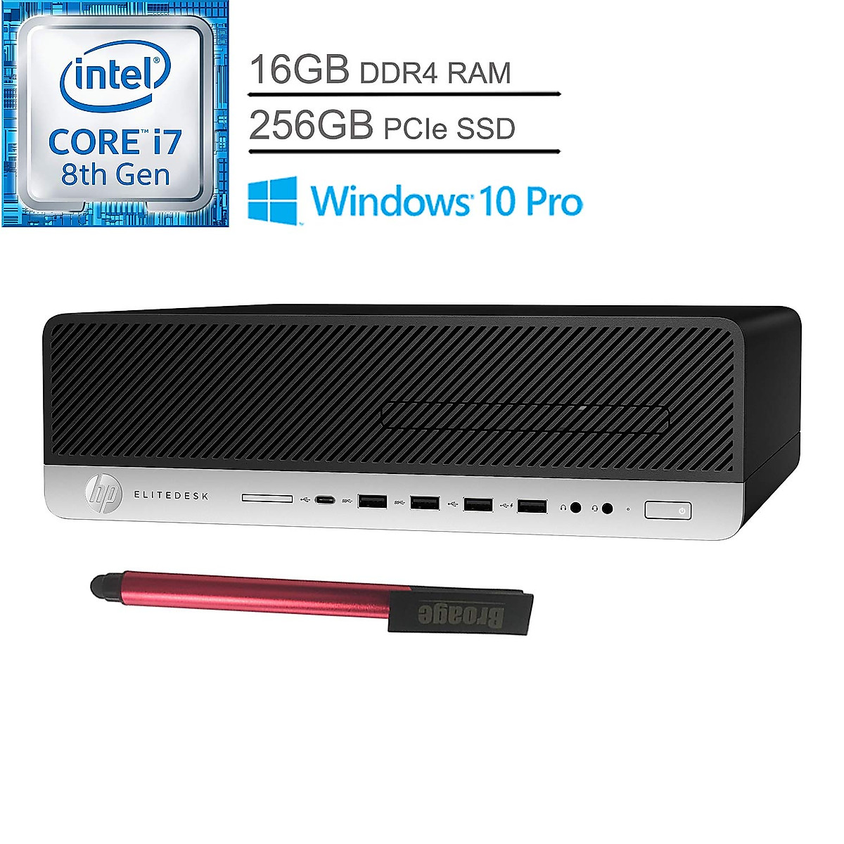 HP EliteDesk 800 G4 SFF Business Desktop Computer_ Intel Hexa-Core i7-8700 up to 4.6GHz, 16GB DDR4, 256GB PCIe SSD, DVDRW_ Wireless WiFi Adaptor_ Windows 10 Pro_ BROAGE 64GB Flash Drive