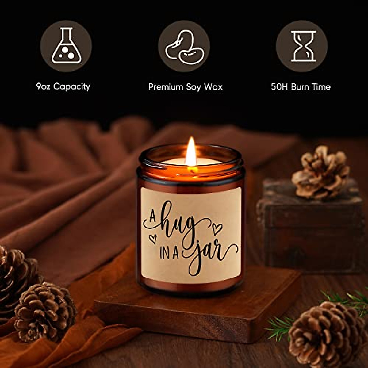 GSPY a Hug in a Jar Candle - Miss You Gifts, Mothers Day, Birthday Gifts for Women, Men, Mom, Friends - Sympathy Gift, Sending Hugs - Divorce, Get Well, Cancer, Grief, Thinking of You, Grieving Gifts