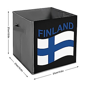 Flag of Finland Canvas Collapsible Storage Bins Cube Organizer Baskets with Handles for Home Office Car