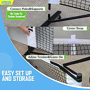 VANCL Badminton Pickleball Net with Wheels Movable, Deluxe Heavy Duty Pickleball Net System 22 Feet Pickleball Net for Driveway, Adjustable Strong Nylon Net Pickleball Net Portable Outdoor