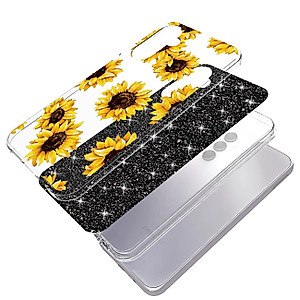DDTKZC for Samsung Galaxy A14 5G Case,Samsung A14 5G Phone Case, Tempered Glass Protector Lustre Pattern-Sparkle 2 in 1 Clear Shockproof Case (Yellow Sunflower, for Samsung Galaxy A14 5G)