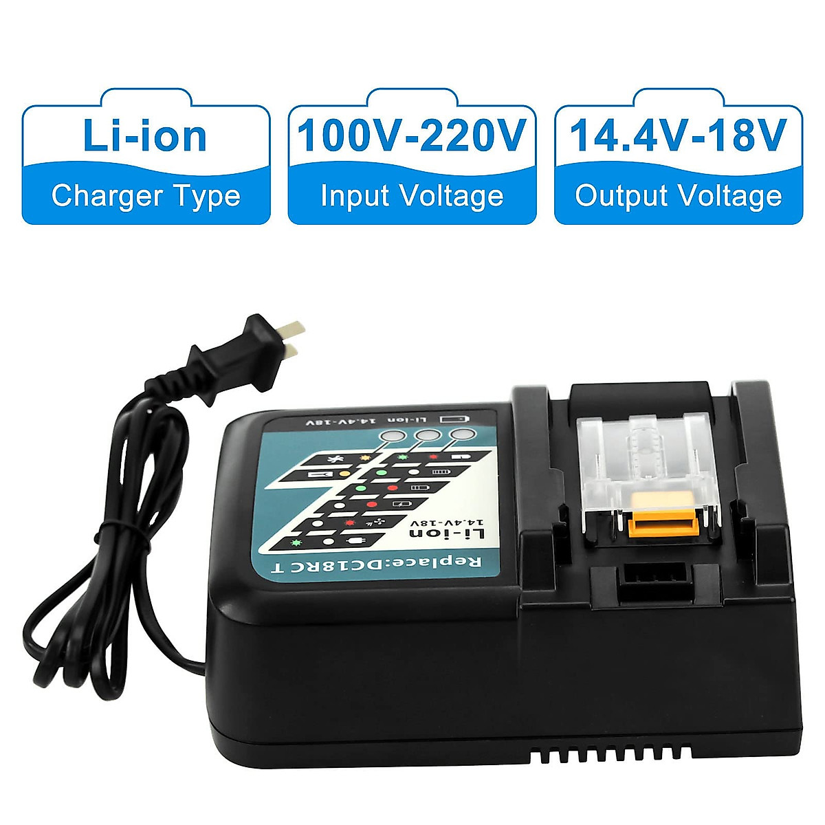 Replacement for Fast Charger DC18RC DC18RA Compatible with Makita 18V Battery BL1815 BL1830 BL1850 BL1860 BL1430 BL1450 Compatible with Makita 14.4/18V Lithium Battery