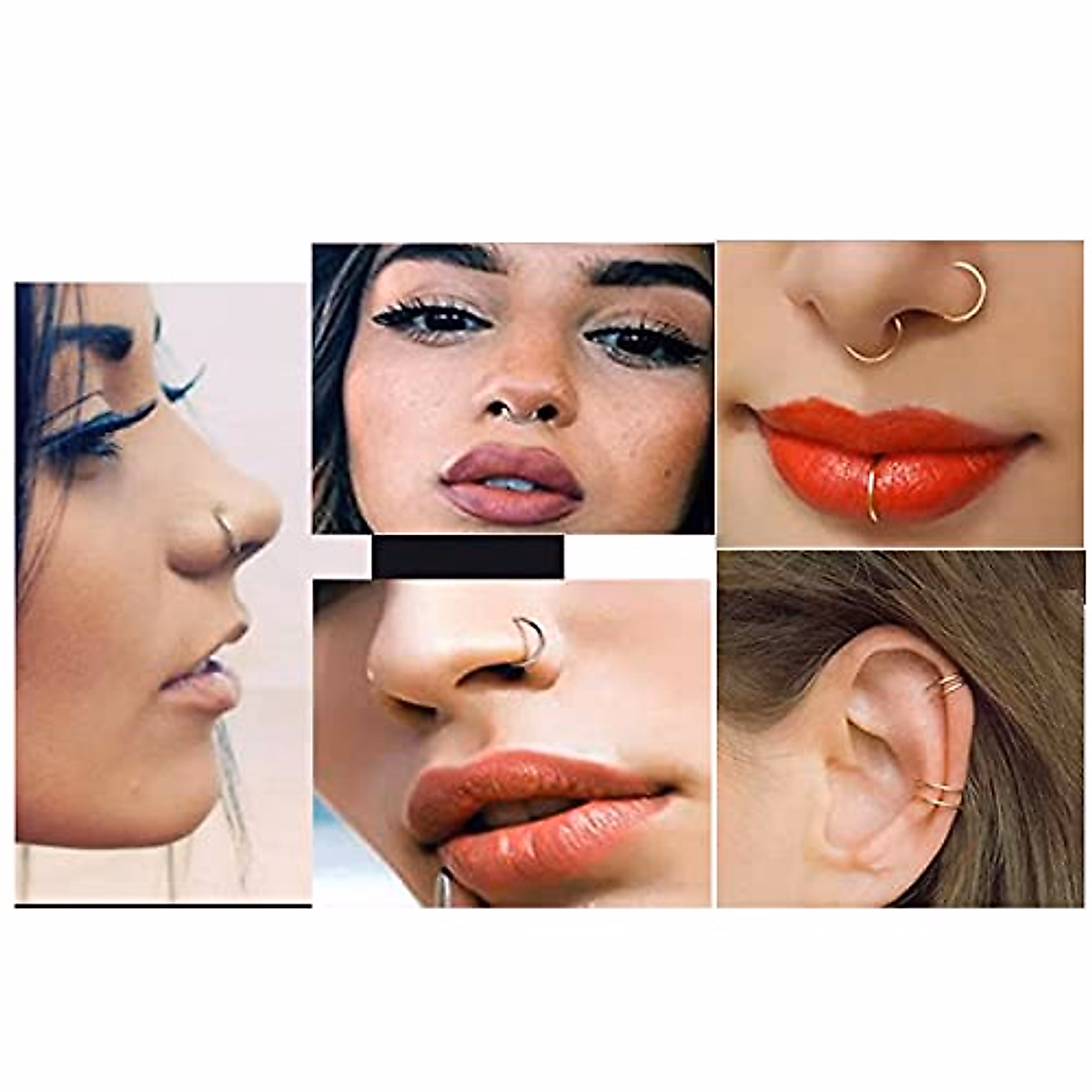 MeiziQL 3Pcs 20G Nose Rings Hoop Gold Hinged Clicker Small Nose Hoop Surgical Steel Cartilage Earring Hypoallergenic Body Piercing Jewelry for Women Men (20G Gold 6mm 8mm 10mm)