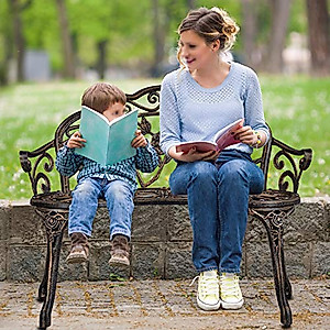 Yaheetech Outdoor Garden Bench Patio Park Bench, Aluminum Floral Rose Accented Antique Metal Bench Loveseat, Outdoor Yard Furniture