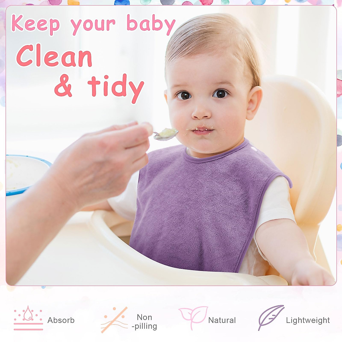 Hercicy 5 Pcs Full Coverage Toddler Bibs Baby Bibs Terry Cloth Absorbent Baby Bibs Large Pullover Towel Bibs with Snap (Cute)