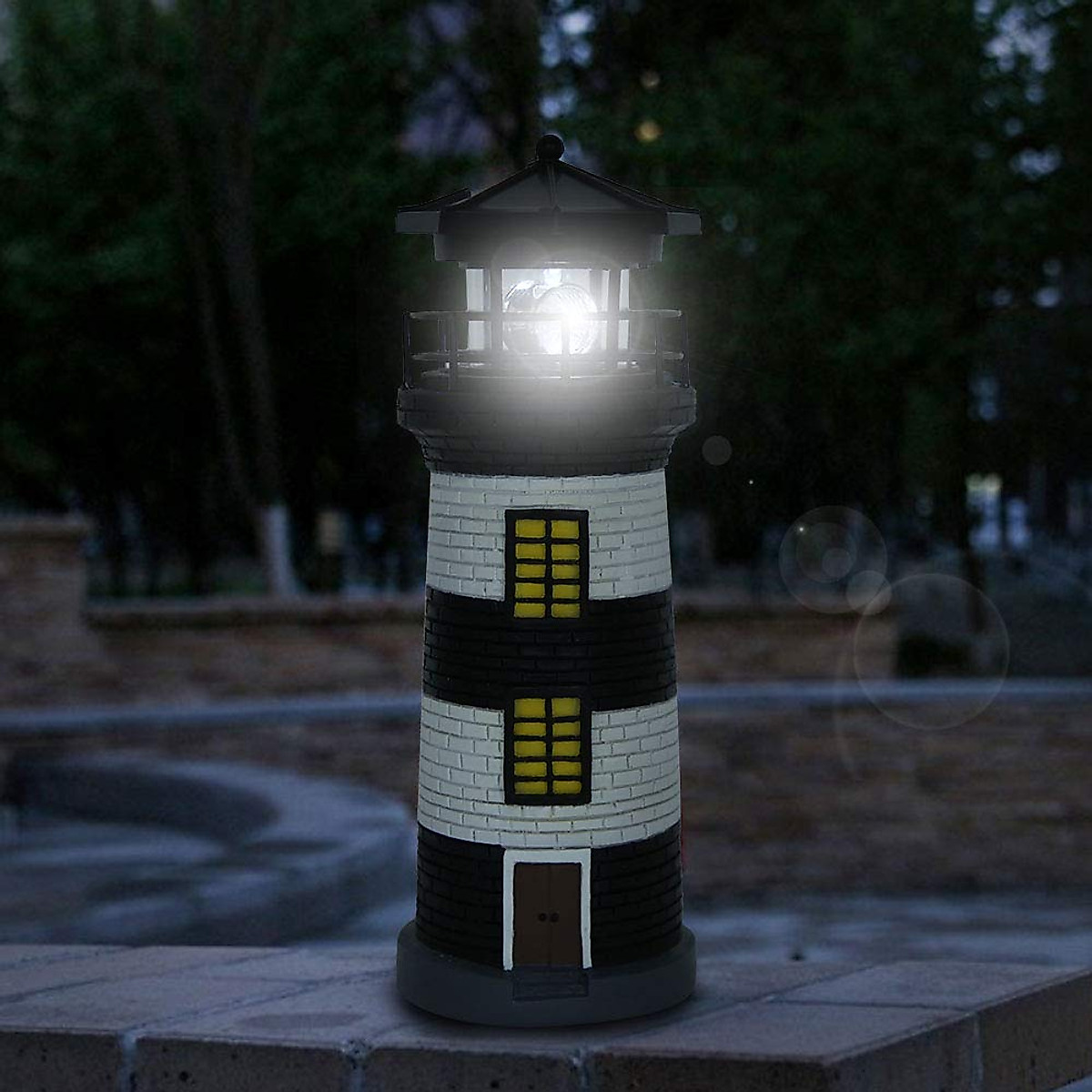 Pesine Solar Lighthouse Statue Rotating Outdoor Light Garden Yard Lawn Craft Ornament for Home Decoration
