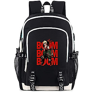 Roffatide Anime My Hero Academia Bakugo Boom Boom Boom Laptop Backpack with USB Charging Port & Headphone Port
