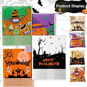 Halloween Treat Bags, 100PCS Self-sealing Halloween Candy Bags, Halloween Trick or Treat Bags Halloween Cellophane Treat Bags Bulk Halloween Decorations Gift Bags Halloween Goodie Snack Bags for Candy