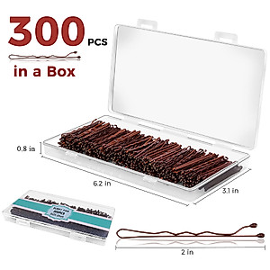 300 Pcs Bobby Pins Brown, EWAGOA Brown Hair Pins for Women Girls and Kids, Invisible curled Hair clips with Storage box, Pain-Free Hairpins（2 Inch Brown）