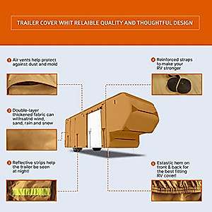 Lanceton 29-33 Ft Fifth Wheel 5th Wheel RV Trailer Cover Package Premium Heavy-Duty Waterproof Windproof Anti-UV Breathable Fabric Including 4 Tire Covers and 4 Sharp Edge Covers 2 Secure Straps