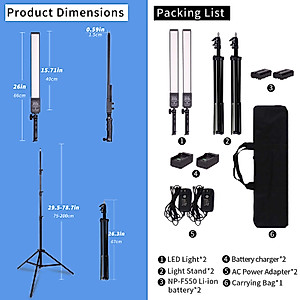 GSKAIWEN LED Video Light Battery Powered Photography Light Portable Handheld Wand,Dimmable 2800-5500K Photo Studio Light Kit with NP-550 Li-ion Battery and Stand for Portrait, YouTube,Outdoor Video