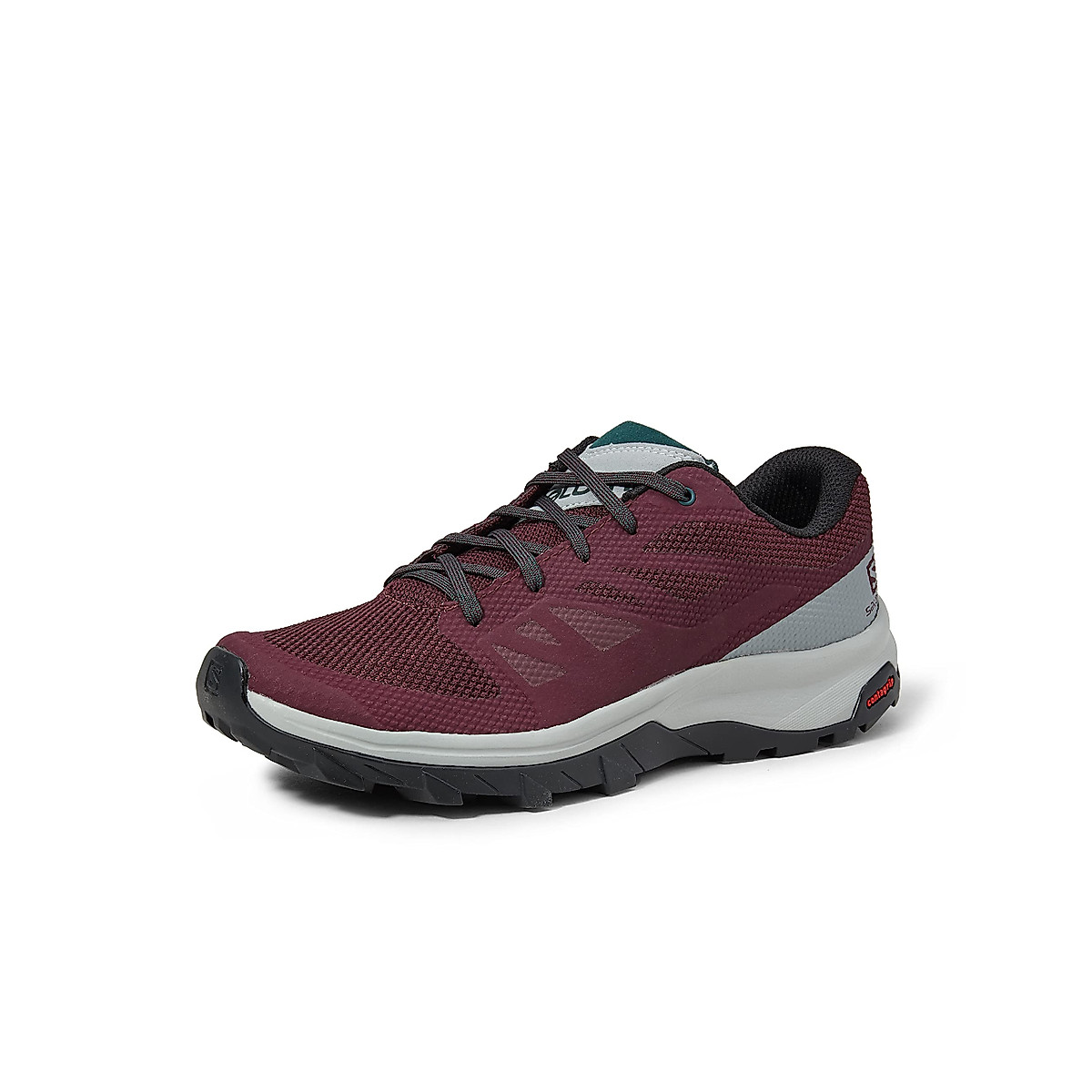 Salomon Outline Hiking Shoes for Women, Wine Tasting/Quarry/Green Gables, 5