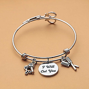 HOLLP Expandable Hairdresser Bracelet Hair Stylist Gift I Will Cut You Hairdresser Jewelry Scissor Bangle Bracelets with Comb Hair Drier Charm Graduation Gift (Style 2)