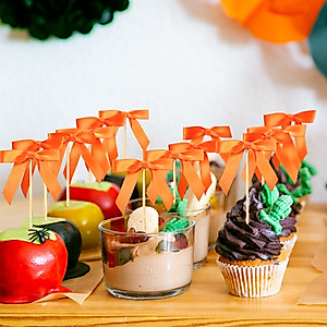 100 Pieces Twist Bow Satin Twist Tie Bows 5/8 Inch Bows for Halloween Wedding Crafts Wrapping Small Bows Candy Treat Bags Decoration(Torrid Orange,5/8 Inch)