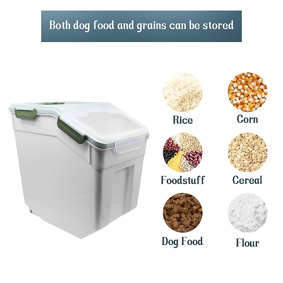 2 Pack Flour Storage Containers, Rice Storage Container Bin 50Lbs with Measuring Cup & Scoop, BPA Free Plastic Rice Dispenser for Flour, Grain Holder- Green