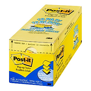 Post-it Pop-up Notes, 3 in x 3 in, 18 Pads, America's #1 Favorite Sticky Notes, Canary Yellow, Clean Removal, Recyclable (R330-18CP)