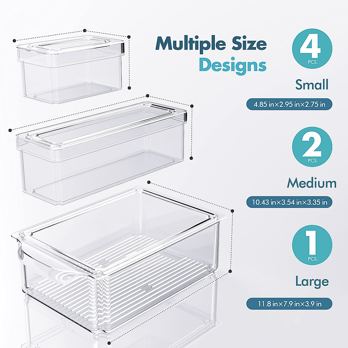Set Of 7 Fridge Organizer Stackable Refrigerator Organizer Bins with Lids, Fridge Organization and Storage Clear Containers, BPA-Free Plastic Pantry Storage Bins for Fruits, Vegetable, Food, Drinks