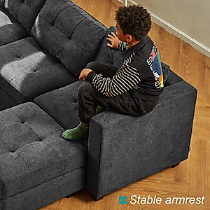 Belffin Convertible Modular Sectional Sofa Couch with Storage Seat L Shaped 4-Seat Sofa Couch with Reversible Chaise Modular Sectional Fabric Dark Grey