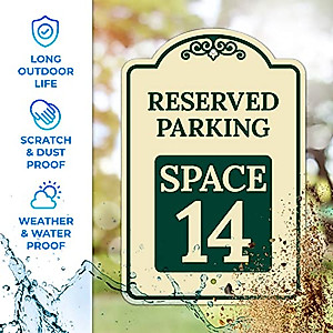 Reserved Parking Space 14 Décor Sign, Green Light, 12x18 Inches, ACM, Fade Resistant, Made in USA by Sigo Signs