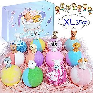 3.5 oz XL Bath Bombs for Kids with Puppy Toys Inside Kids Bath Bombs Organic Bubble Bath Fizzies Colorful Bomb 12 Pcs Set Birthday/Christmas Surprise Gift for Girls & Boys