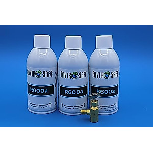 Envirosafe R600a Refrigerant - Upright Charging Self Sealing Can - 6oz Can - R600a for HVAC for Use in a 6oz Self-Sealing Container (3 Pack) -Can Tap Adapter Included