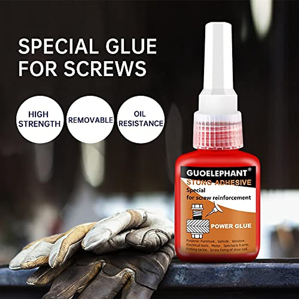 Guoelephant 15ML Red Threadlocker Universal Metal Glue High Strength Anaerobic Curing Sealant Heavy Duty Screw Glue Repair.
