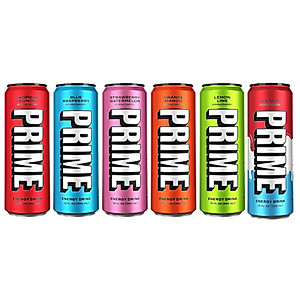 Prime Hydration Drink Energy Cans 6 Flavor Variety Sampler Pack! - 200mg Caffeine, Zero Sugar, 300mg Electrolytes, Vegan - (12 Fl Oz Cans)
