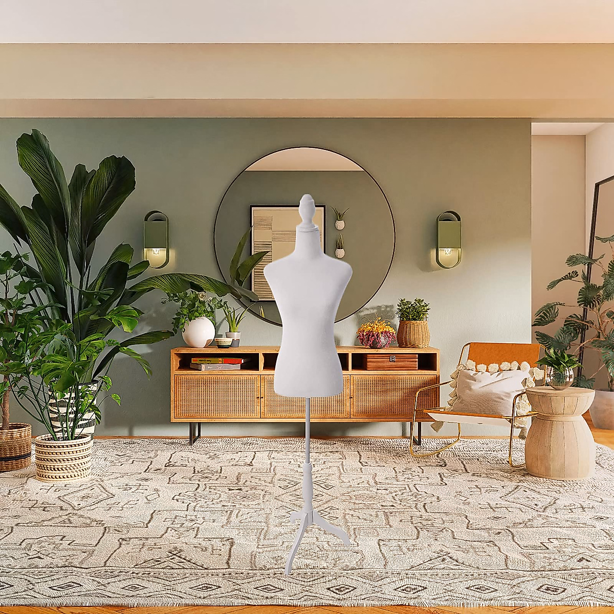 Female Dress Form Mannequin Torso with Wooden Tripod Stand 55-67 Inch Height Adjustable Mannequin Body for Sewing Counter Window Display,White