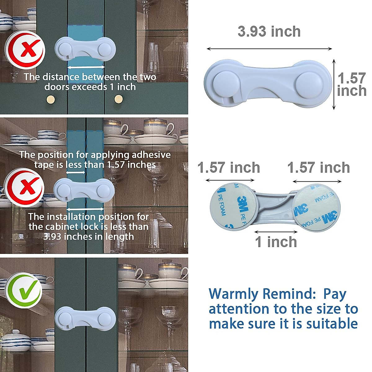 Cabinet Door Locks for Baby Proof and Child Safety, 4 Pack Cabinet Locks with Adhesive for Drawer Cupboards Fridge Oven Closet and Pantry, Childproof Door Latch for Protecting Kids Toddler and Infant