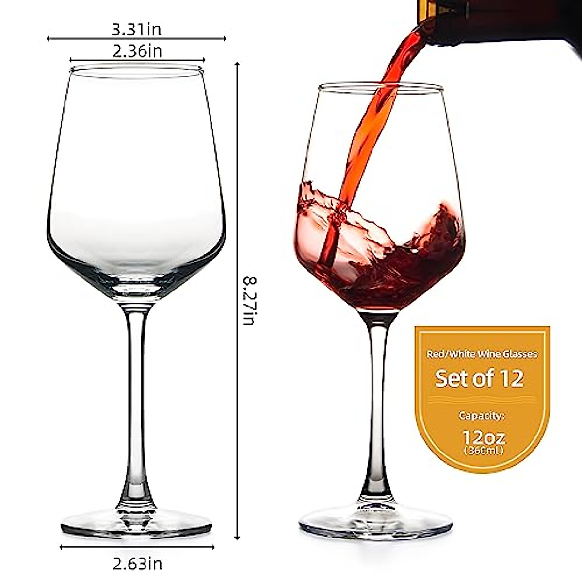 UMEIED 12oz Red Wine Glasses Set of 12, Long Stemmed Durable Crystal Clear Wine Glasses, Premium Wine Glasses, Perfect for Wine Tasting, Wedding, Party and Home