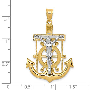 Solid 14k Yellow and White Gold Two Tone Diamond-cut Anchor Mariner's Cross Pendant Charm - 43mm x 27mm