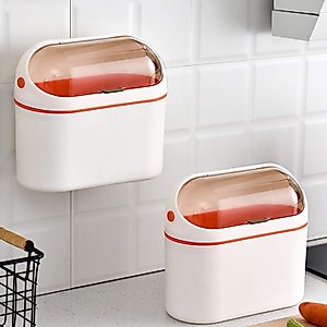 LALASTAR Lint Bin, Mini Desktop Trash Can with Lid for Office Countertop, Mountable Tiny Wastebasket for RV, Dorm, Freezer, Laundry and More (Orange)