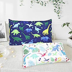 Toddler Pillowcase, Kids Pillow Cover for Sleeping, 2 Pack Dinosaur Set Fit Pillow Sized 13"x 18" Or 14"x19", 100% Silky Soft Microfiber, Envelope Closure, Baby Travel Pillowcase for Boys Girls