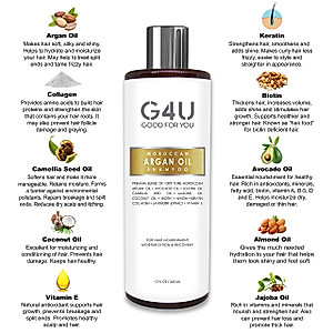 G4U Sulfate Free Shampoo with Argan Oil for Women and Men, All Hair Types, Dry, Damaged, Frizzy and Color Treated Hair. Natural Volumizing Moisturizing. For Home, Salons and Spas.12 Fl Oz