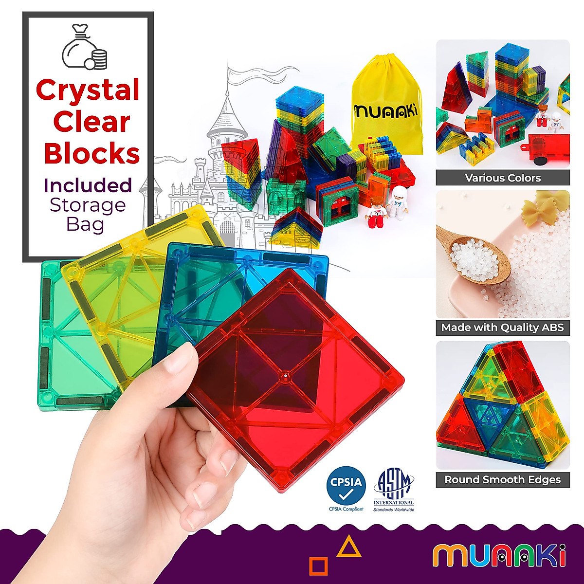 Magnetic Tiles for Kids,100 Pcs Magnetic Blocks for Kids Ages 4-8, Educational Tiles and Stem Toys with 2 Characters, Magnetic Building Blocks for Preschool Kids Recreational, Learning,Creativity