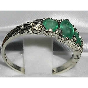 925 Sterling Silver Real Genuine Emerald Womens Band Ring - Size 4