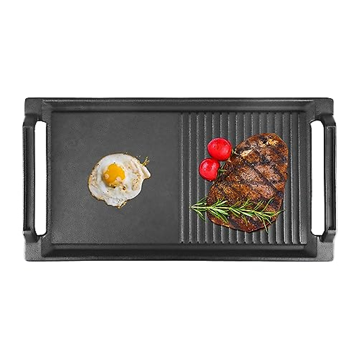 CUKOR Cast Iron Griddle, Stove Top & Gas Grill Double Burner, 17.13" x 9.06" Pre-Seasoned Indoor/Outdoor