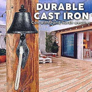 Upstreet Dinner Bell for Outside or Inside Made of Red Copper Hanging Bell, Cast Iron Outdoor Bell to Wall Mounted Surfaces for Church, Home, and School Bell (Cinereous, 6)