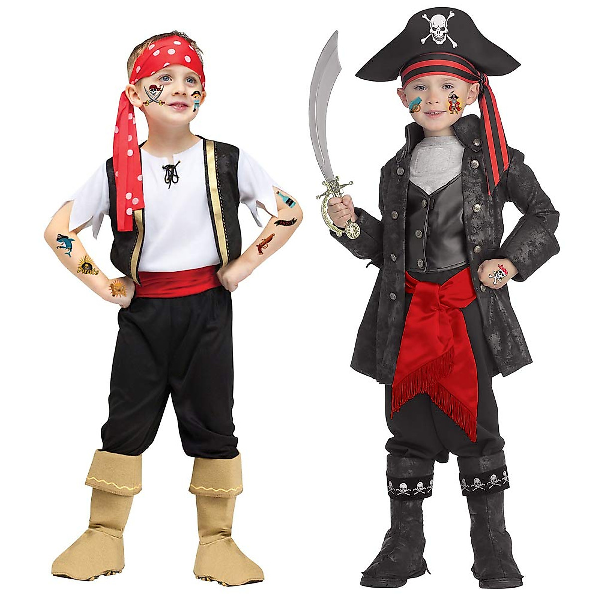 Pirate Tattoos(96Pcs), Konsait Pirate Temporary Tattoo Fake Neverland Pirated Cannon Powder Jake Captain Tattoo Body Sticker for Pirate Birthday Party Favors Supplies Kids Boys Girls Party Bag Filler