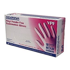 Adenna VPF235 l Vinyl Powder Free Exam Gloves (Translucent, Medium) Box of 100,3.5 mi