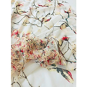 GERINLY Lightweight Scarves and Wraps Birds Florals Scarf for Women Christmas Gift Cardinal Accessories (Beige)